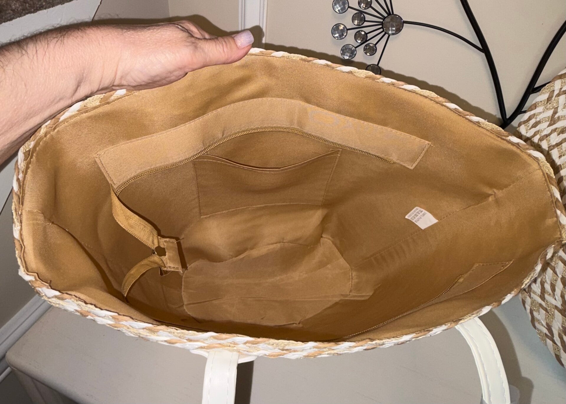 Woven Straw Tote Bag Natural/White Large Double Handles & Sun Hat ...