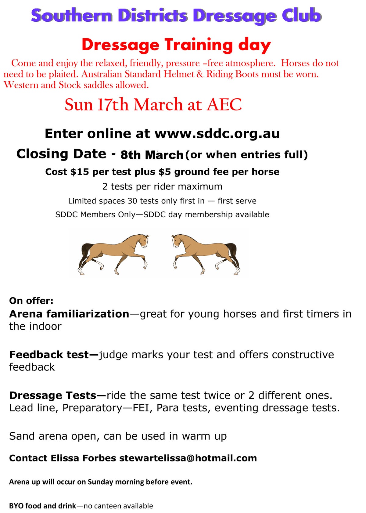 Dressage Training Days / Competitions | Southern Districts Dressage Club