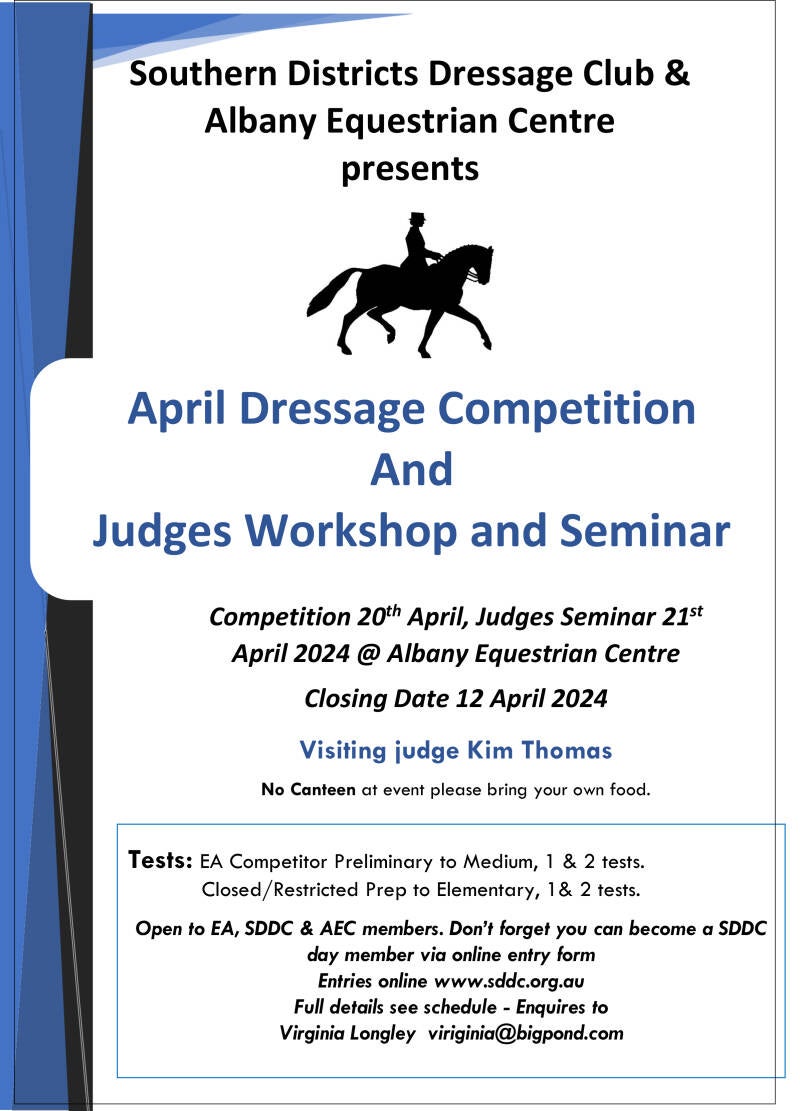 Dressage Competition - April / Competitions | Southern Districts ...