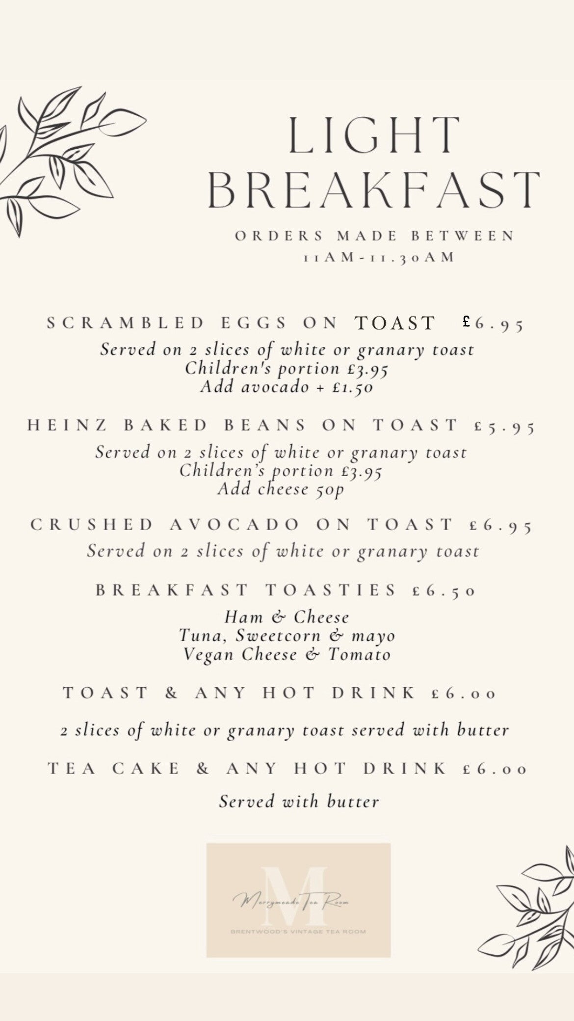 Breakfast & Lunch Menus | Merrymeade Tea Room