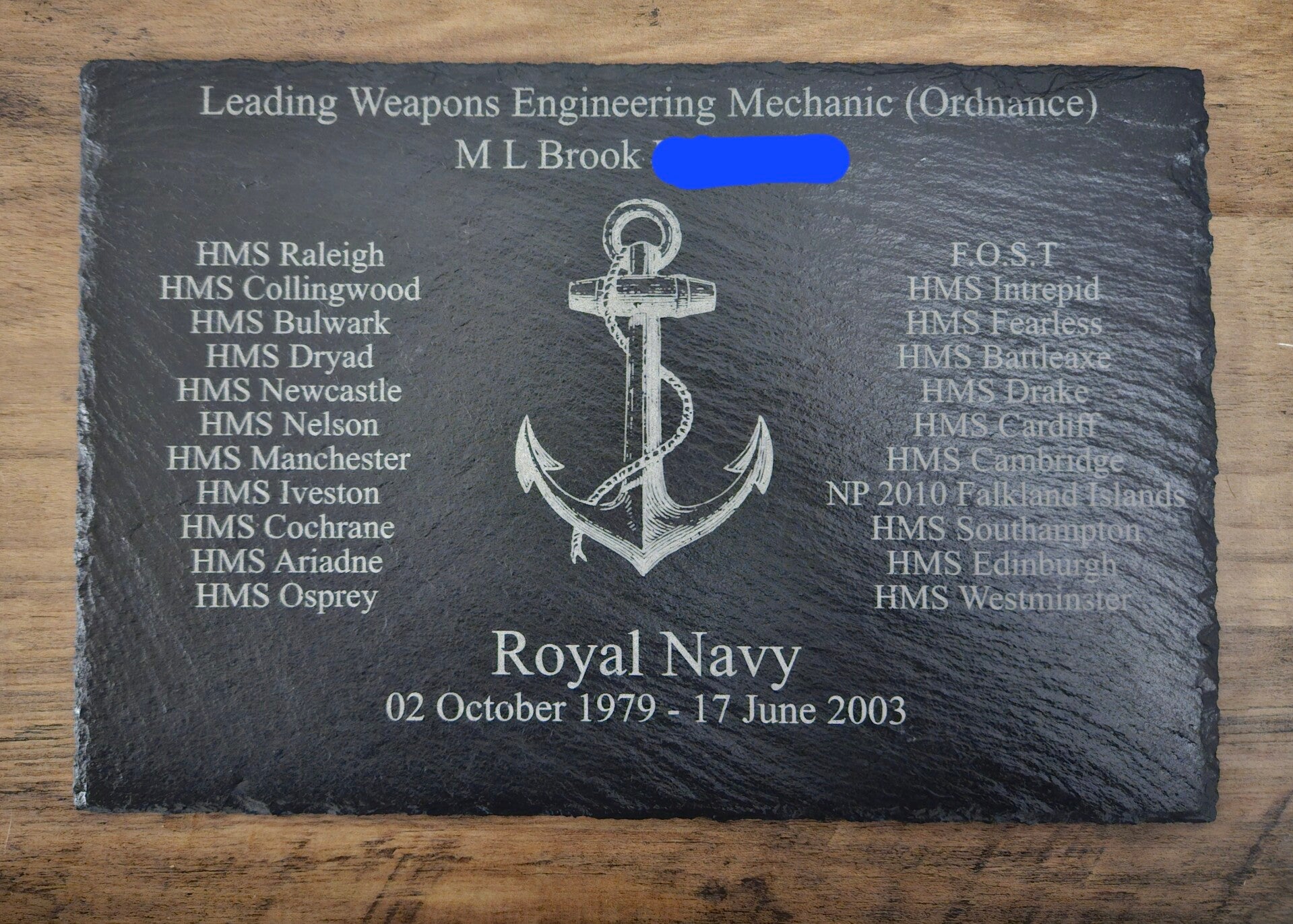 Royal Navy Service Slate | Soapy's Laser Engraving
