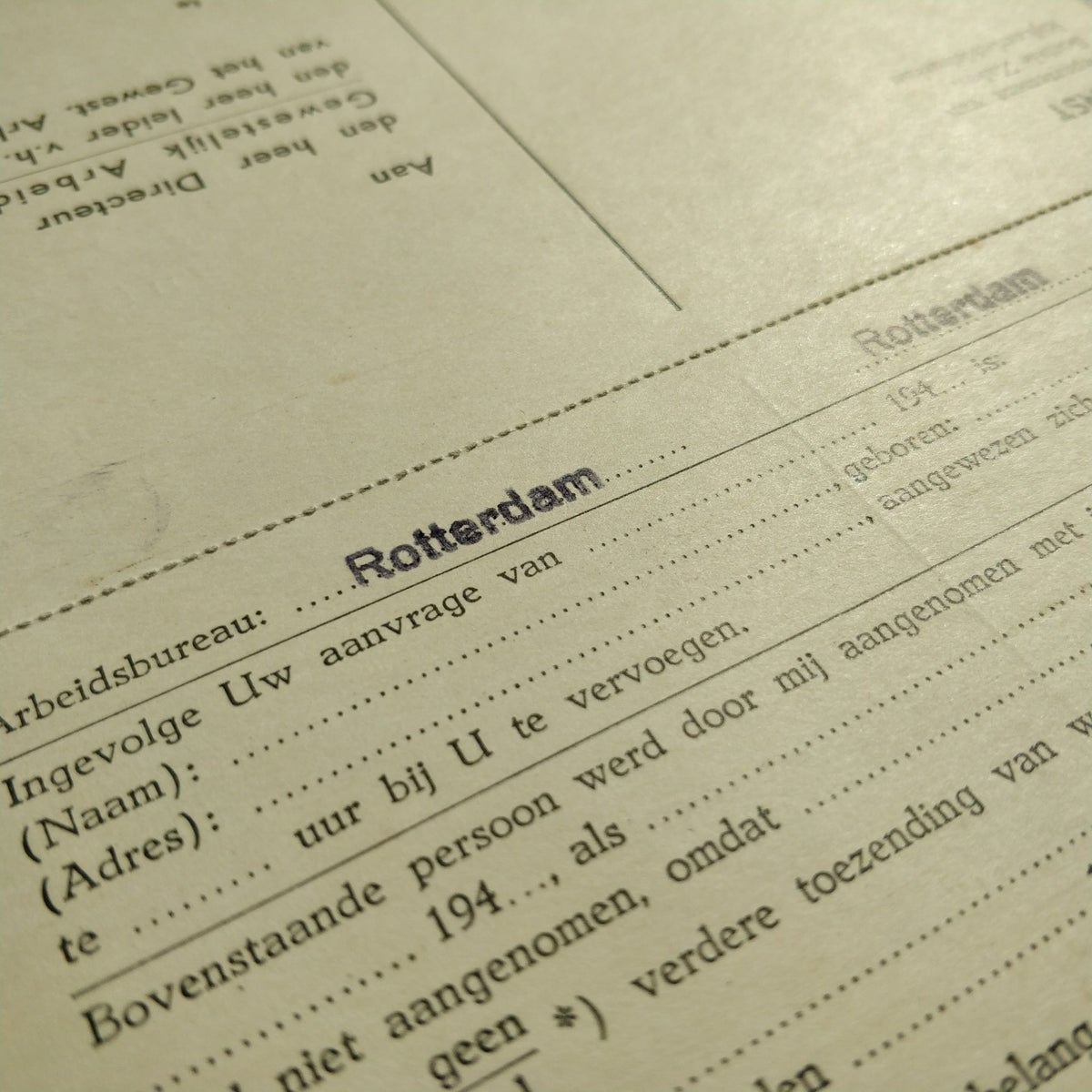 WWII Dutch Document Arbeitseinsatz Rotterdam | Clercq Militaria