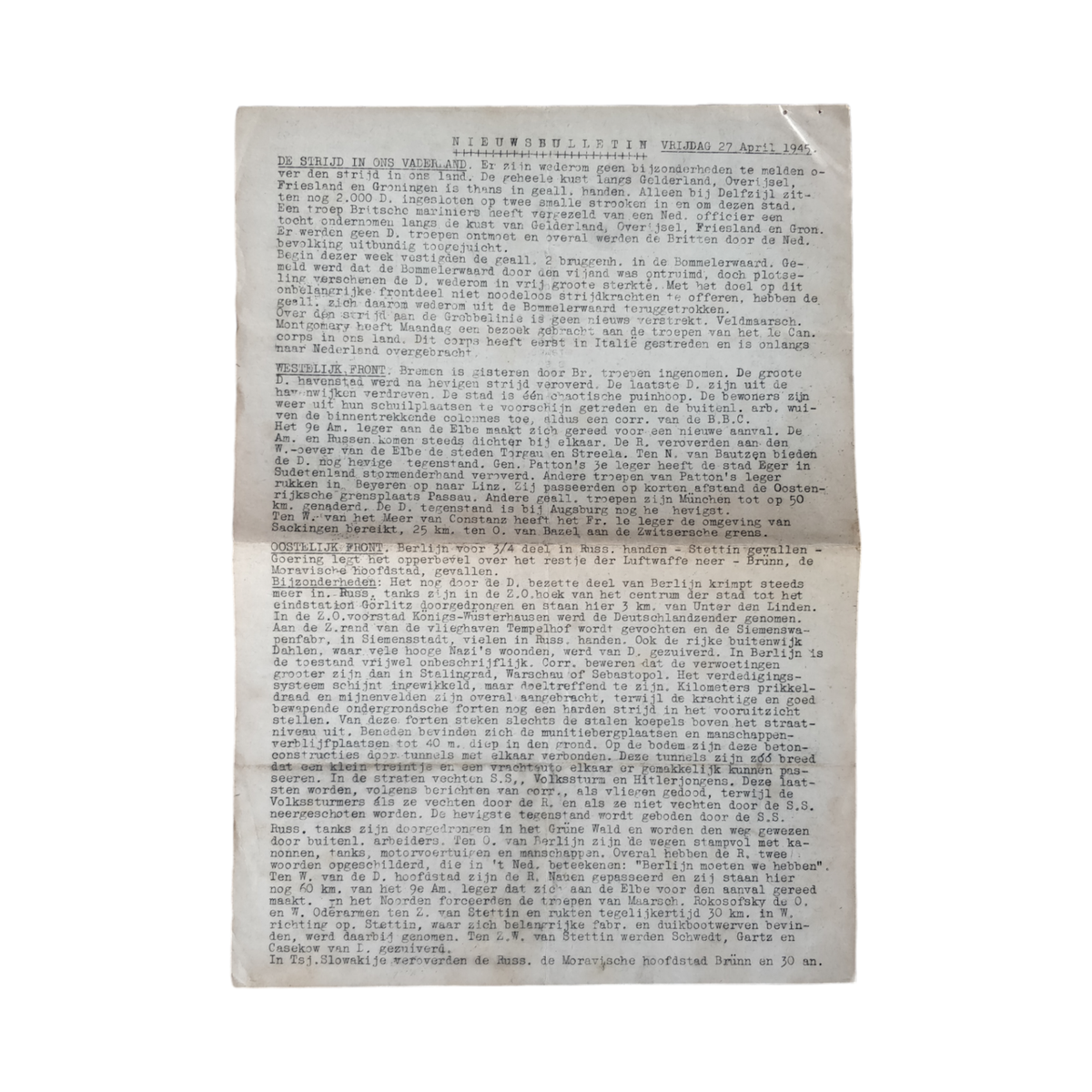 WWII Dutch Resistance Newspaper Delfzijl Still Occupied | Clercq Militaria