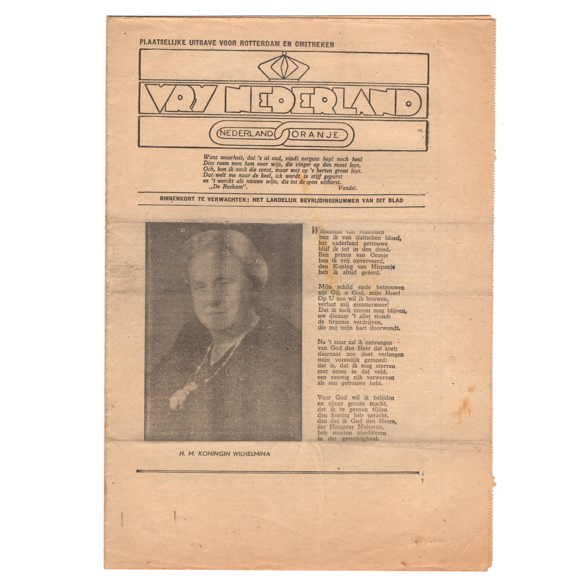 WWII Dutch Resistance Newspaper Bevrijding | Clercq Militaria