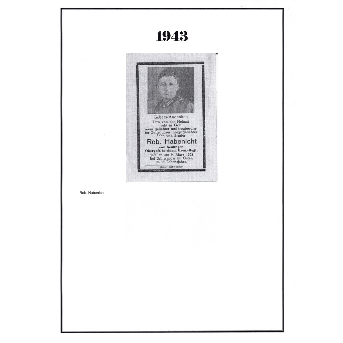 WWII German Death Card Grenadier | Clercq Militaria
