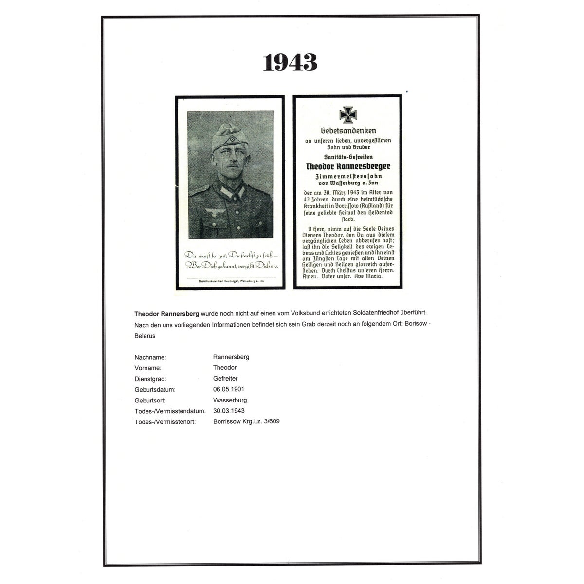 WWII German Death Card Sanitater | Clercq Militaria