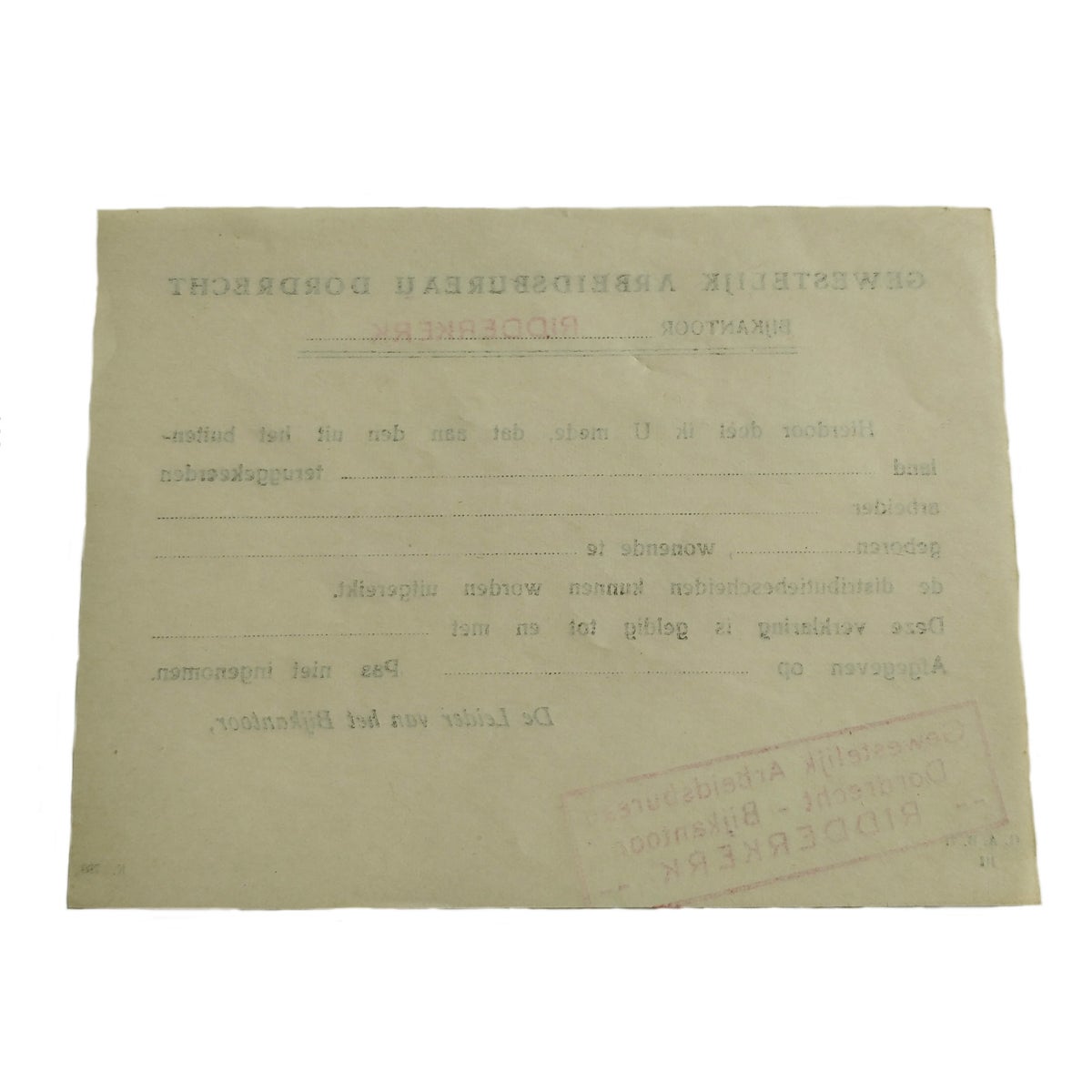 WWII Dutch Document Arbeitseinsatz Ridderkerk | Clercq Militaria