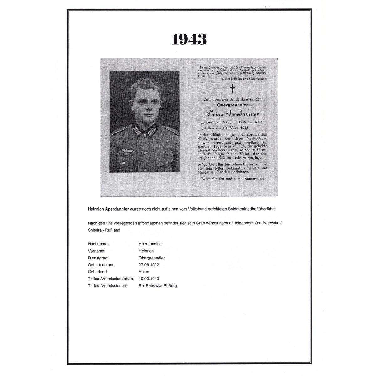 WWII German Death Card Infantry | Clercq Militaria