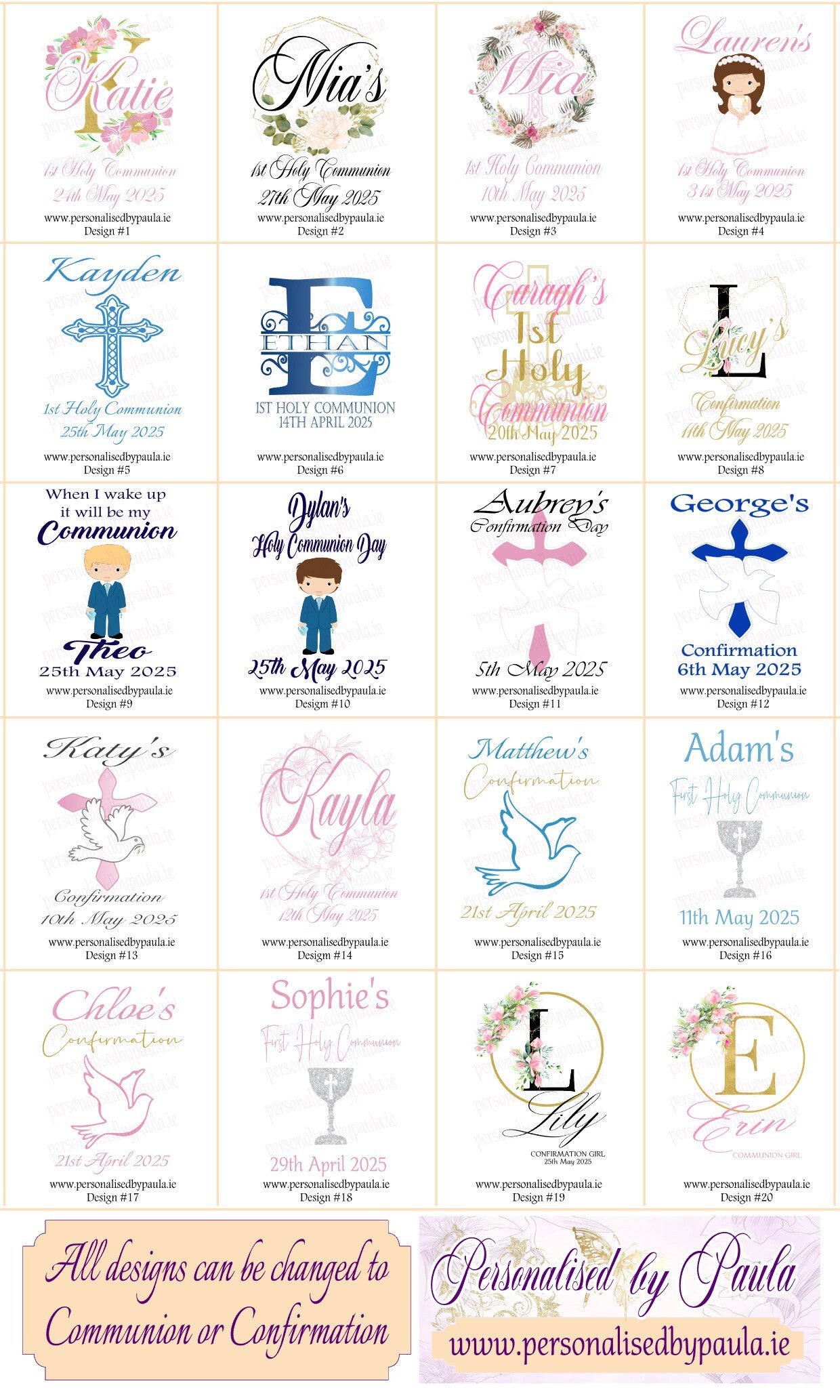 Communion & Confirmation Designs / Design Images | Personalised By Paula