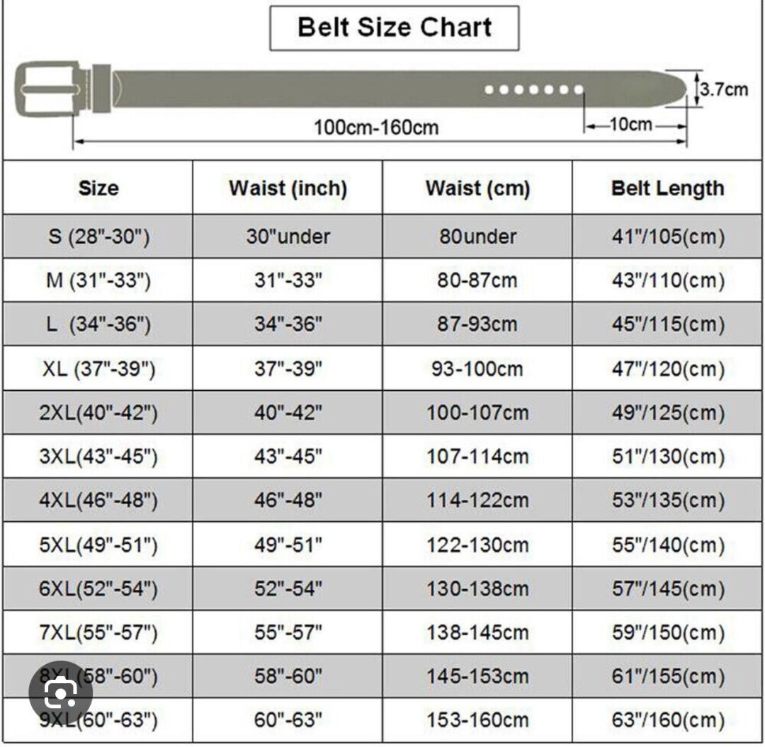 Belt Size Chart Belts By Jas