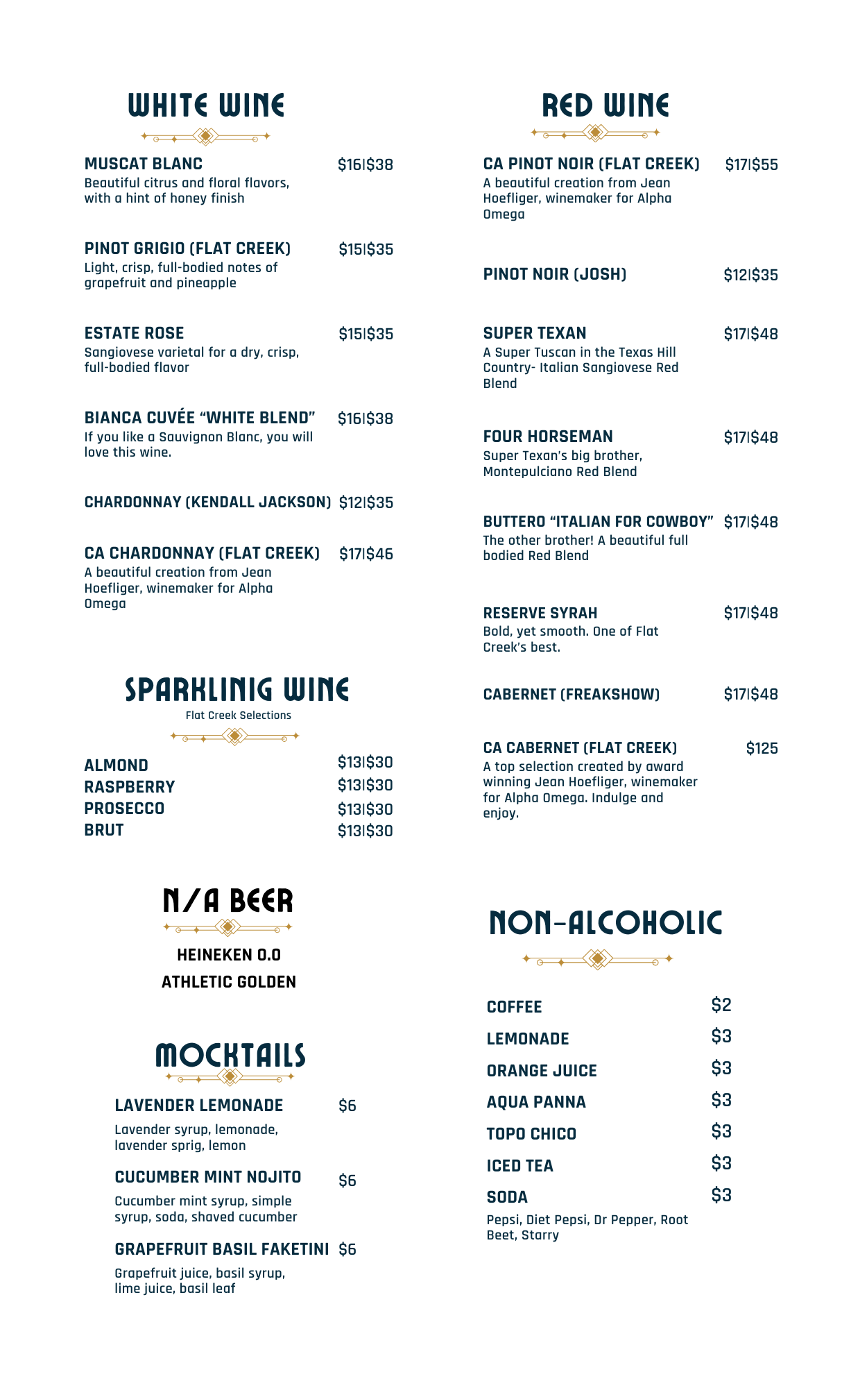 Menu | Adele's Restaurant & Lounge (Marble Falls, TX)