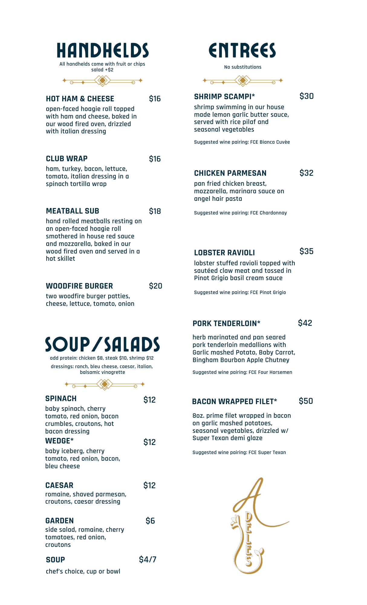 Menu | Adele's Restaurant & Lounge (Marble Falls, TX)
