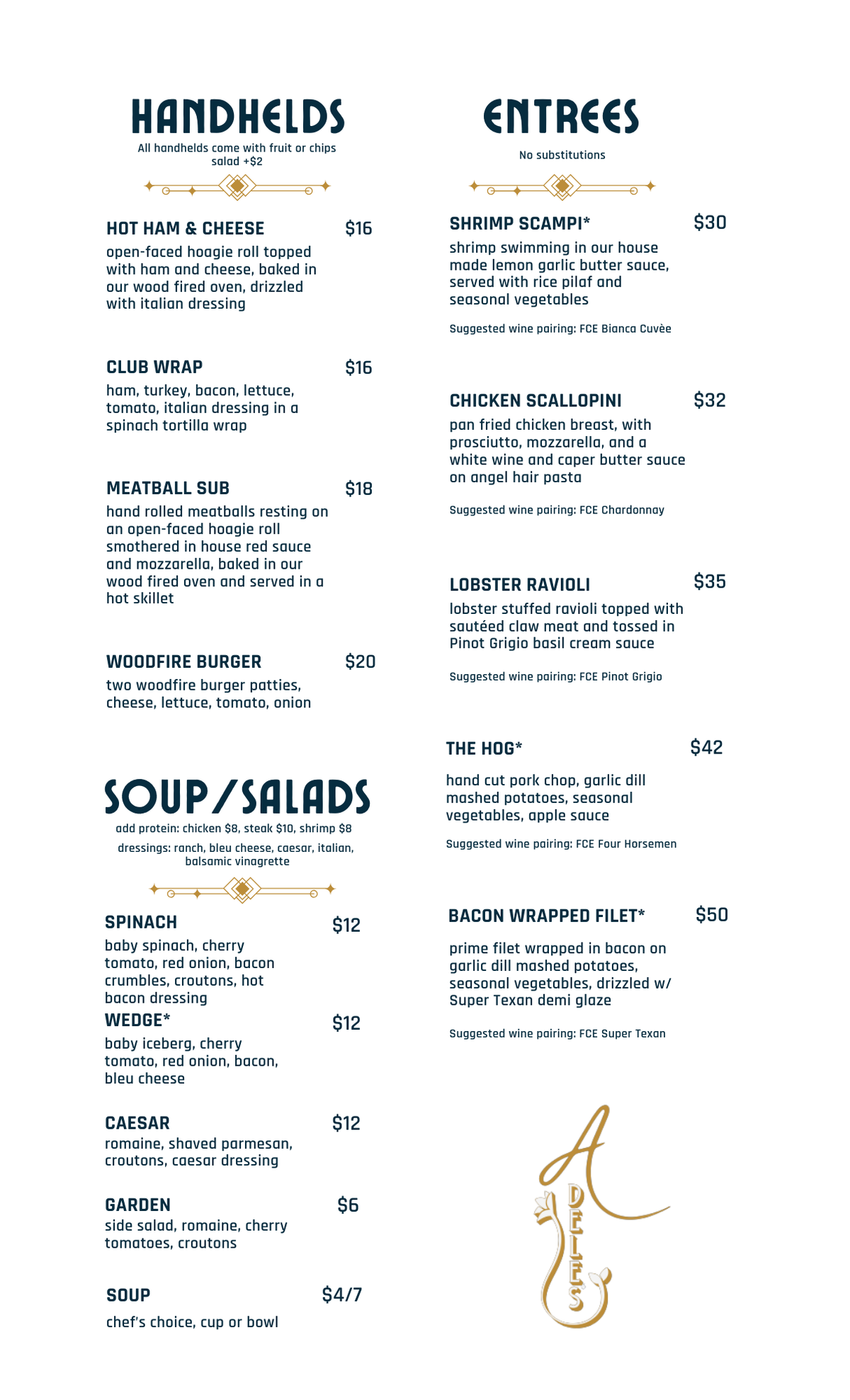 Menu | Adele's Restaurant & Lounge (Marble Falls, TX)