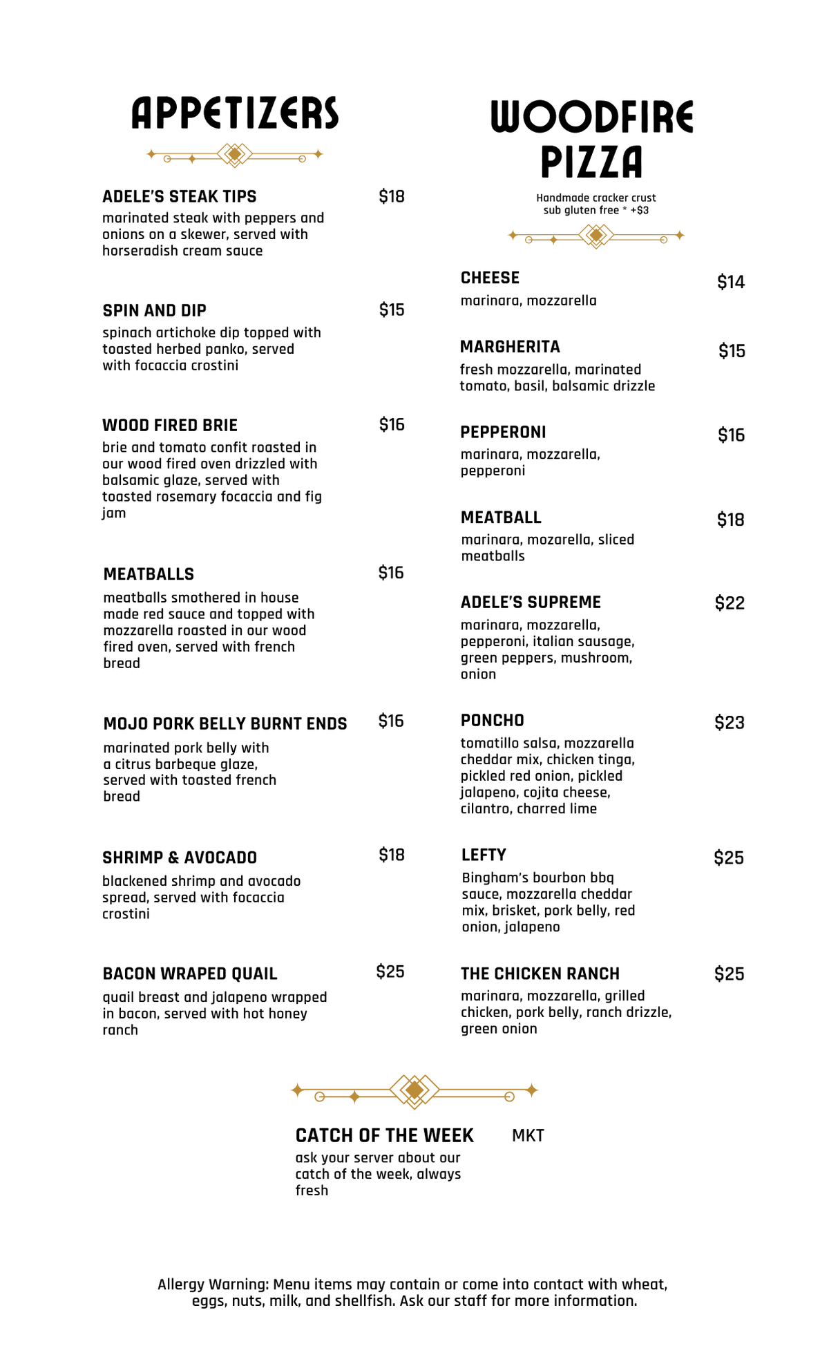 Menu | Adele's Restaurant & Lounge (Marble Falls, TX)