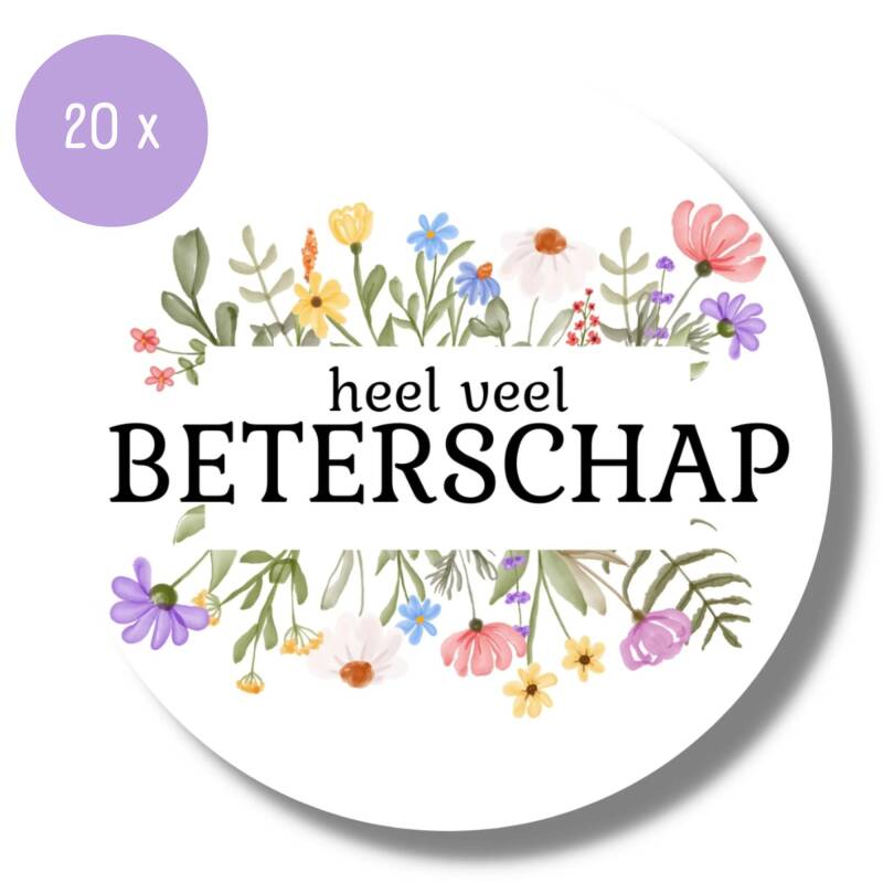 Stickers | Heel veel beterschap | Bloemen | 20 stks