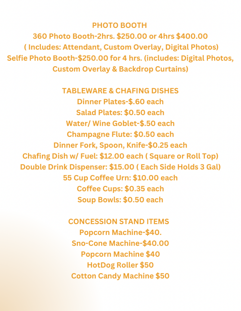 Pricing | Dela Rae' Event Space