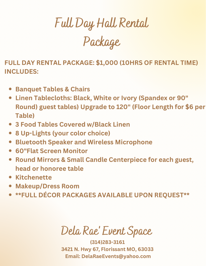 Pricing | Dela Rae' Event Space