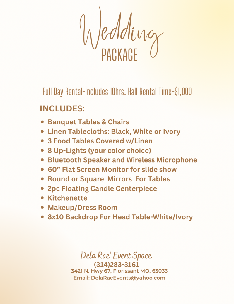 Pricing | Dela Rae' Event Space