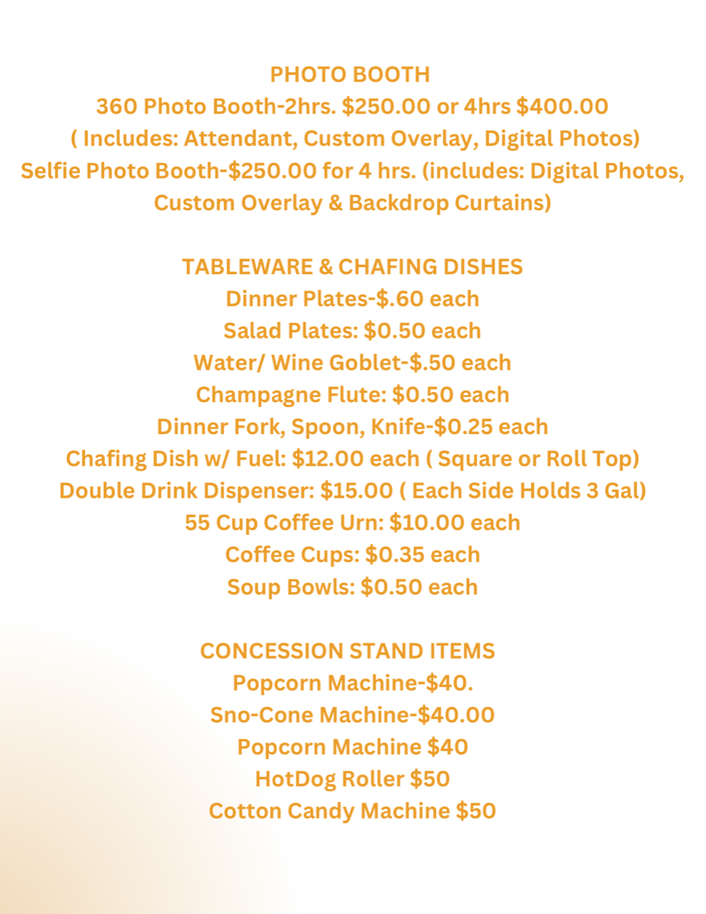 Pricing | Dela Rae' Event Space