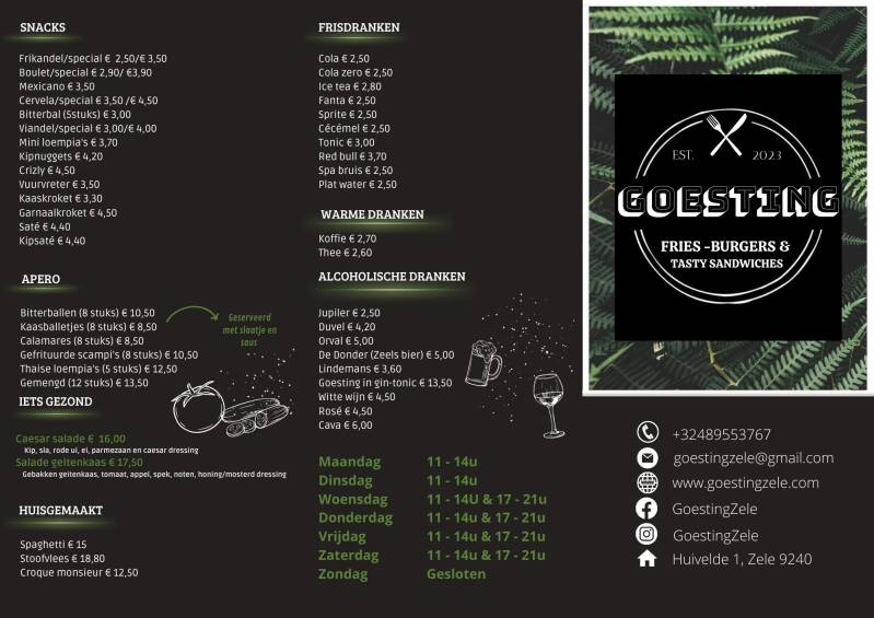 Menukaart | Goesting Zele