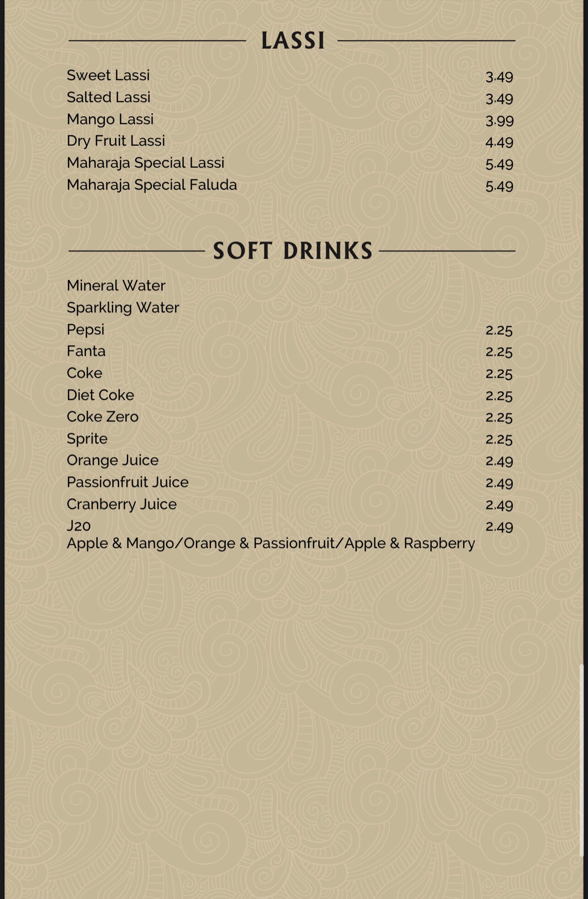 Menu | The Maharaja Veg Restaurant and Bar