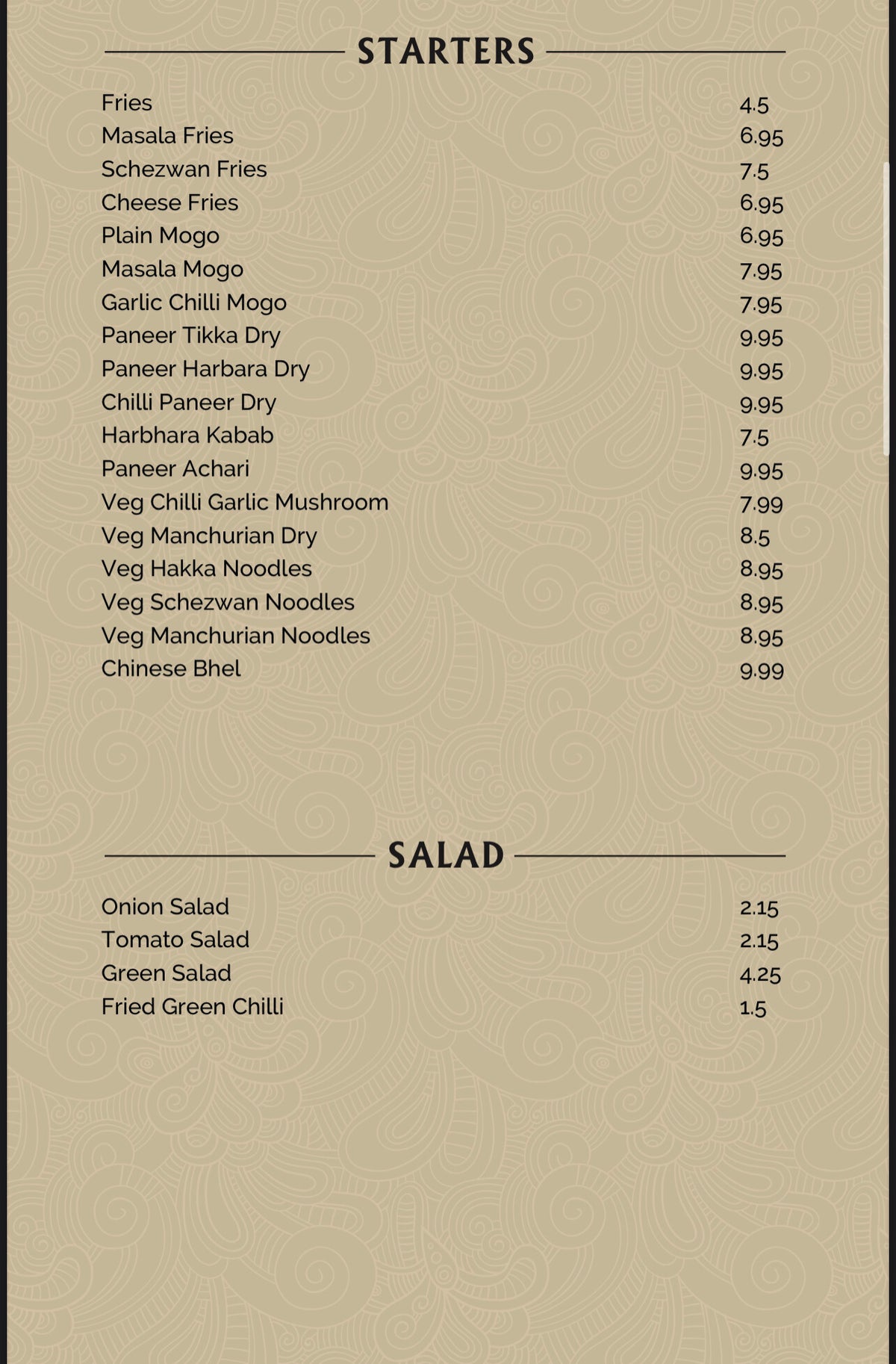 Menu | The Maharaja Veg Restaurant and Bar