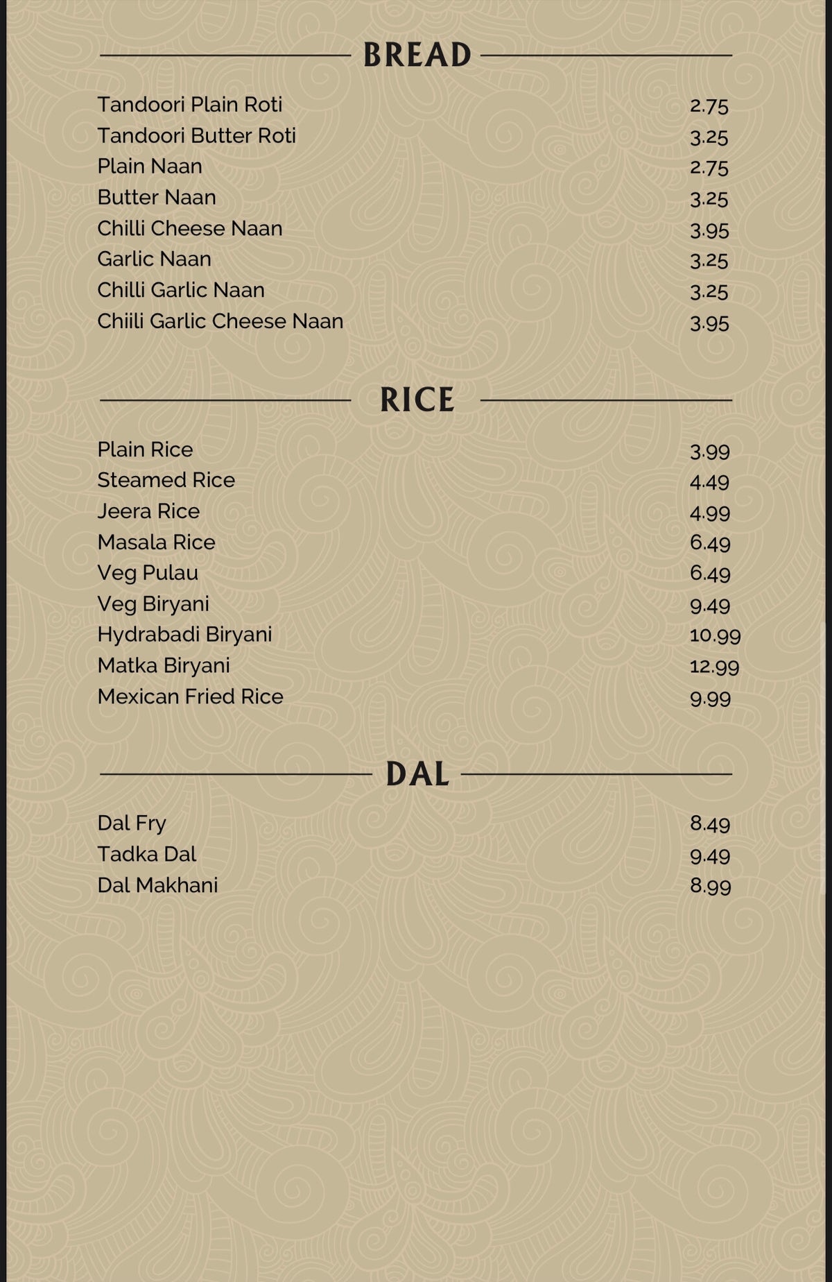 Menu | The Maharaja Veg Restaurant and Bar