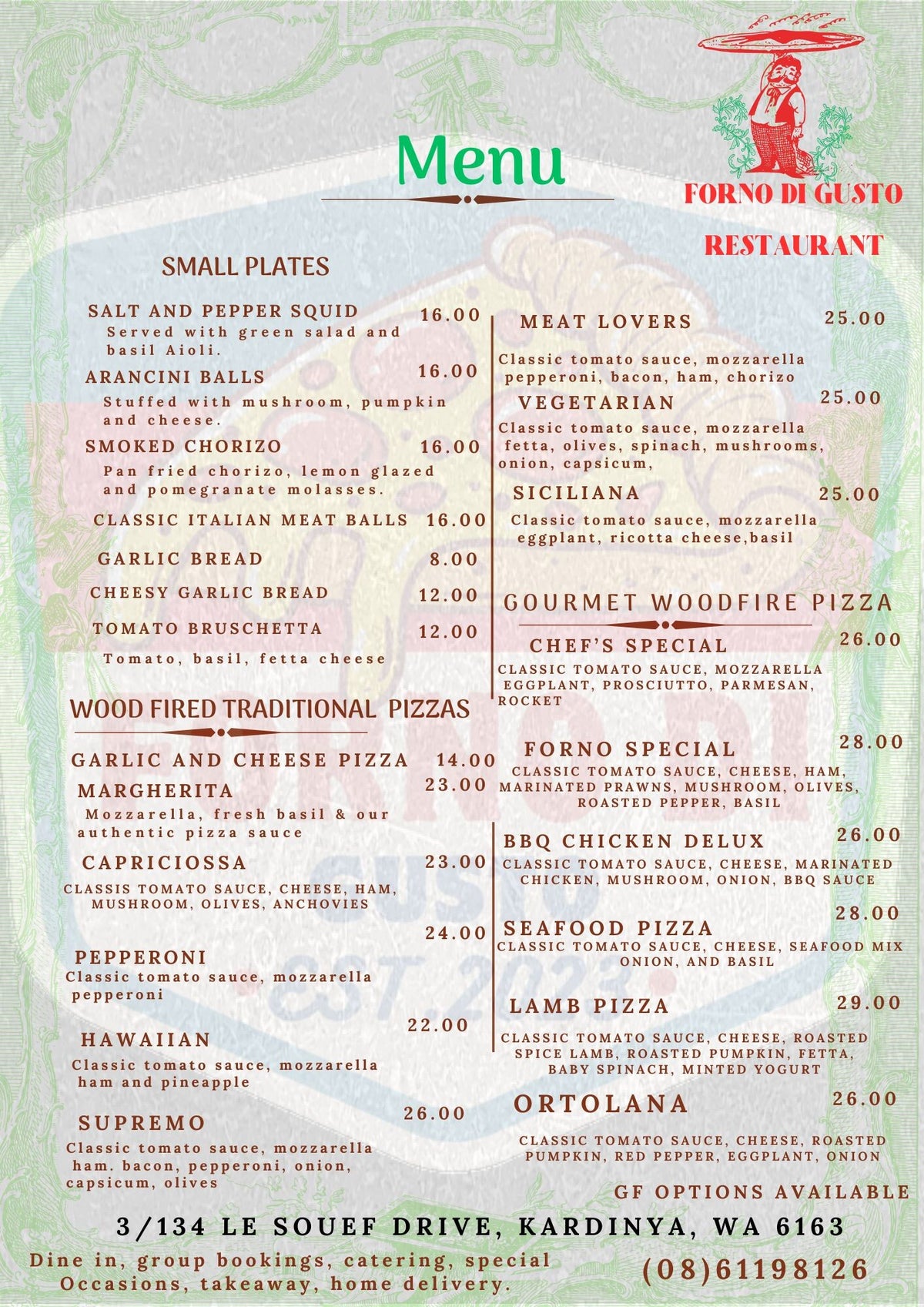 Restaurant Menu | fornodigusto.com.au