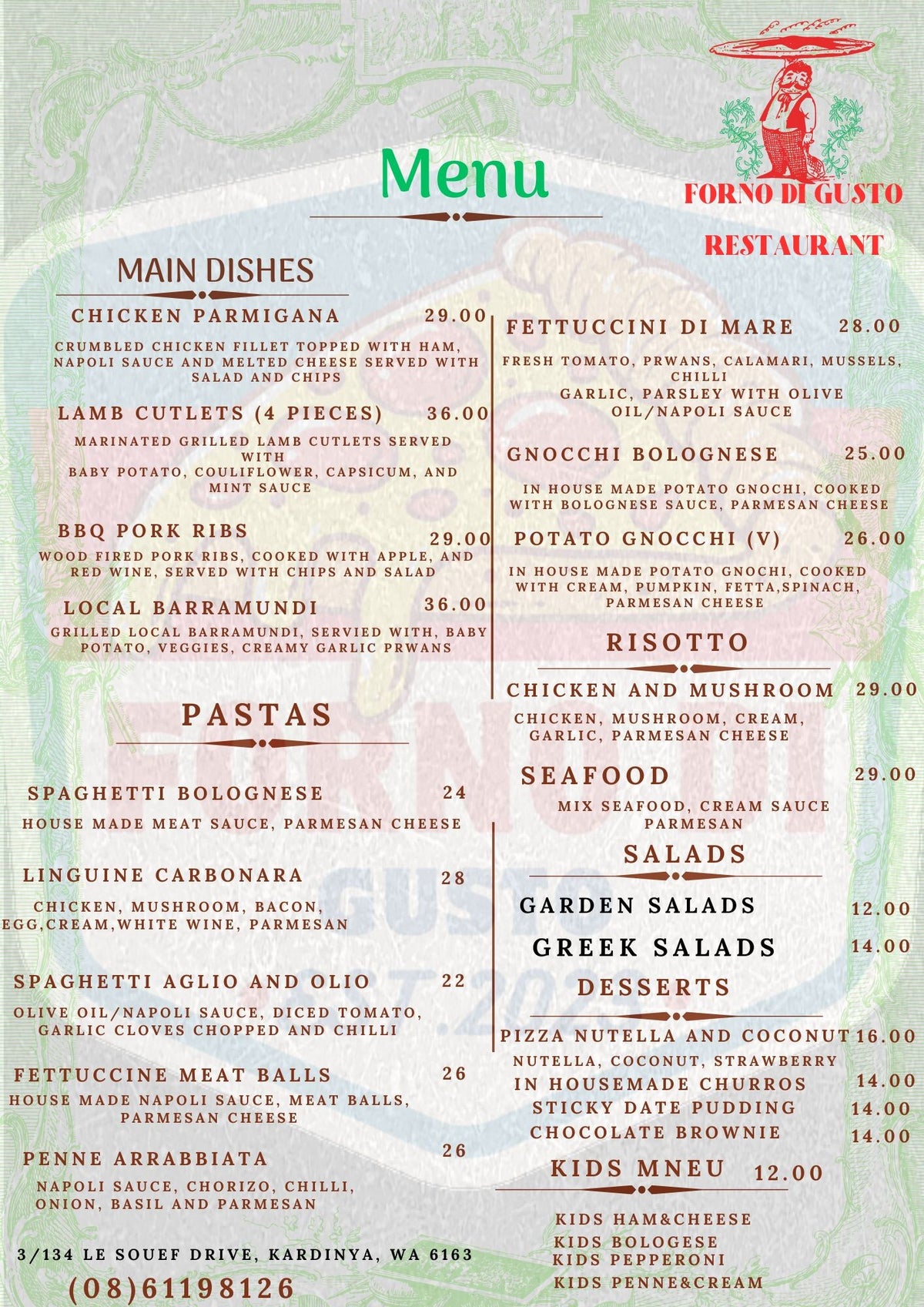 Restaurant Menu | fornodigusto.com.au