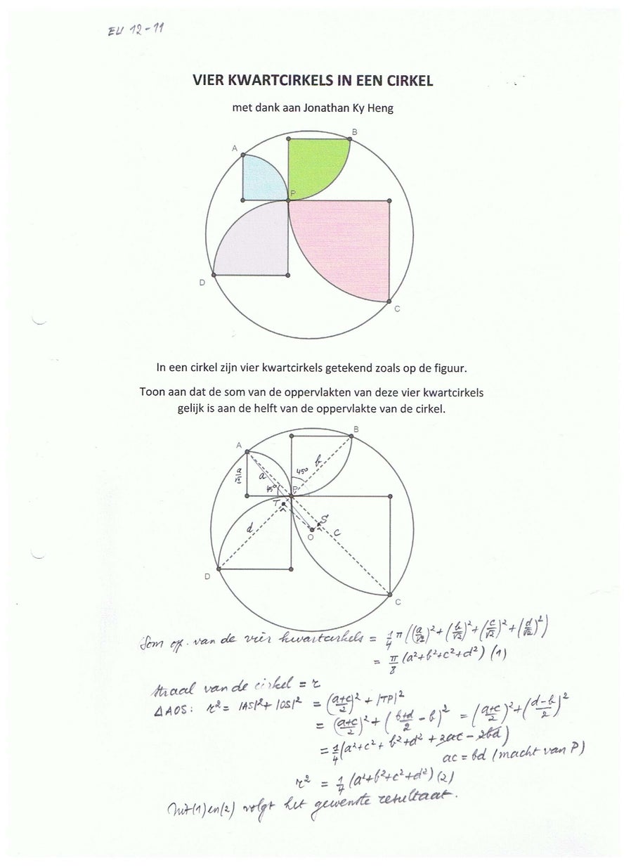OPGAVE 11. Vier kwartcirkels in een cirkel | EUCLIDEA 12 OPGAVE 11. Vier kwartcirkels in een cirkel | EUCLIDEA 12