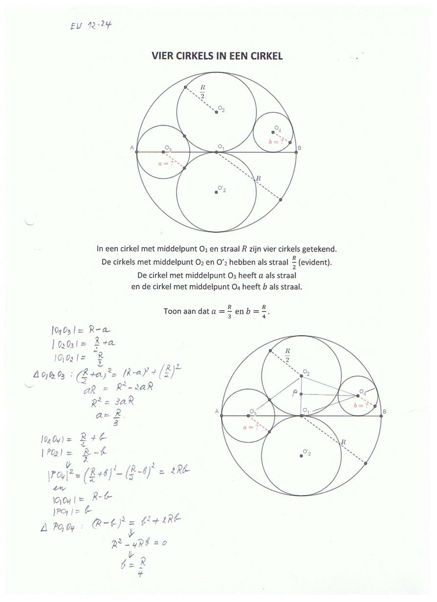 OPGAVE 24. Vier cirkels in een cirkel | EUCLIDEA 12 OPGAVE 24. Vier cirkels in een cirkel | EUCLIDEA 12