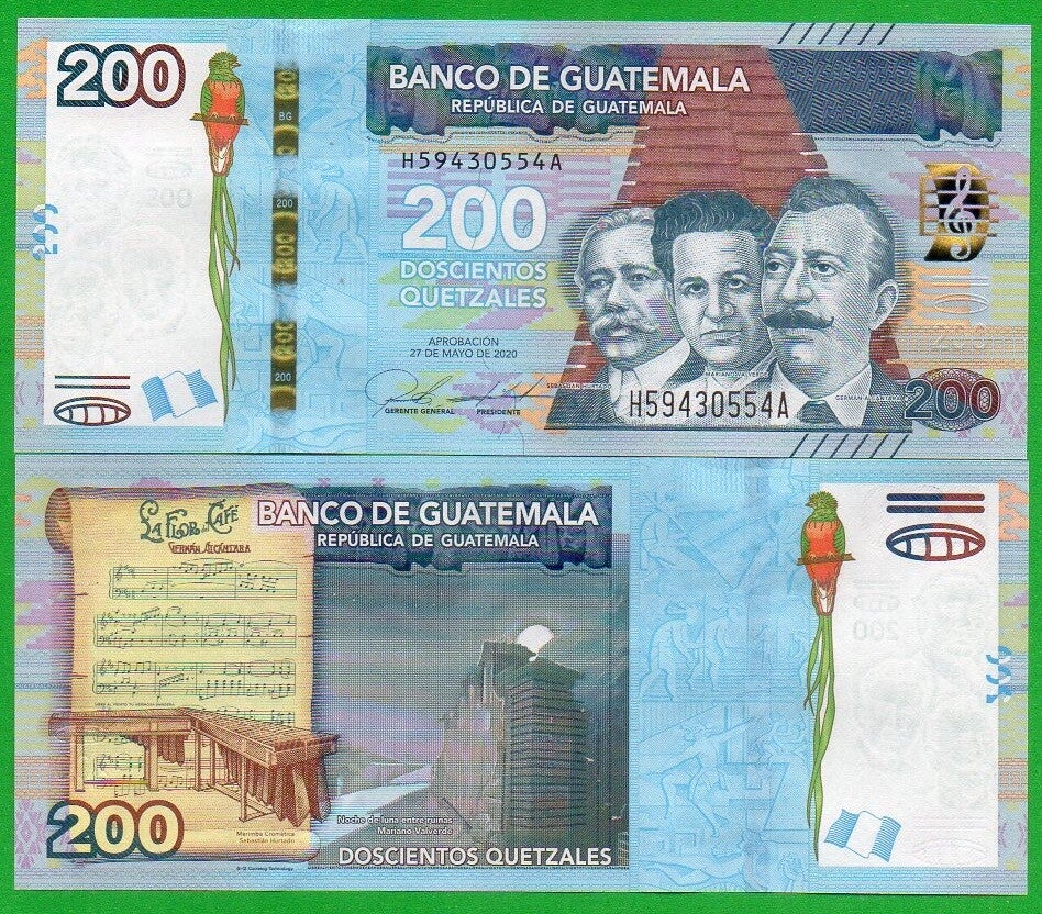 Guatemala 200 quetzales 2020, P-new Unc | Numismatica maleca