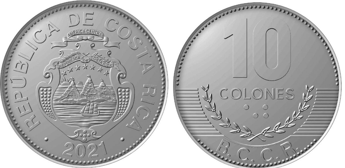Costa Rica 10 Colones 2021 Unc (america) | Numismatica maleca