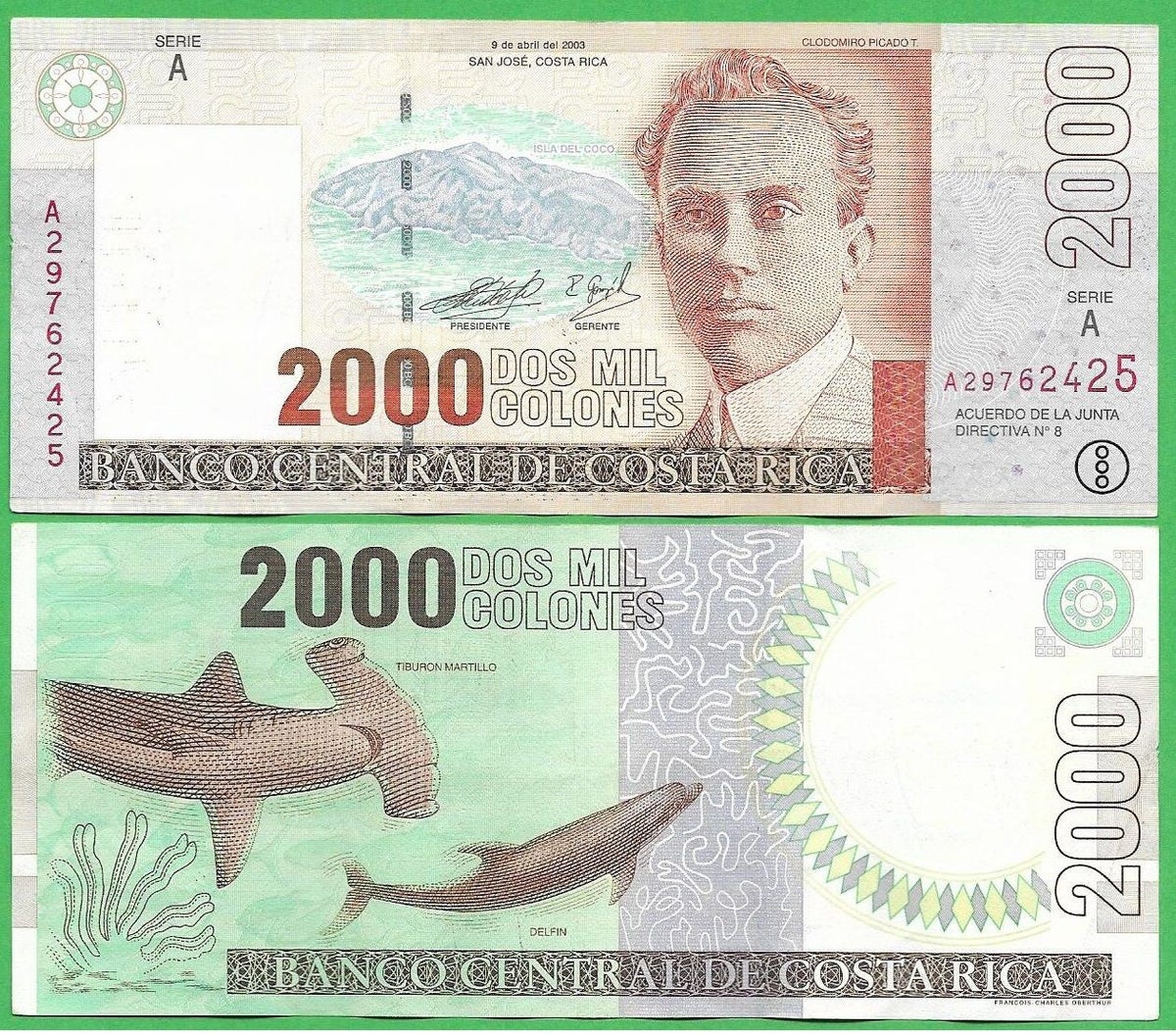 Costa Rica 2000 Colones 2003, P-265d Aunc | Numismatica maleca