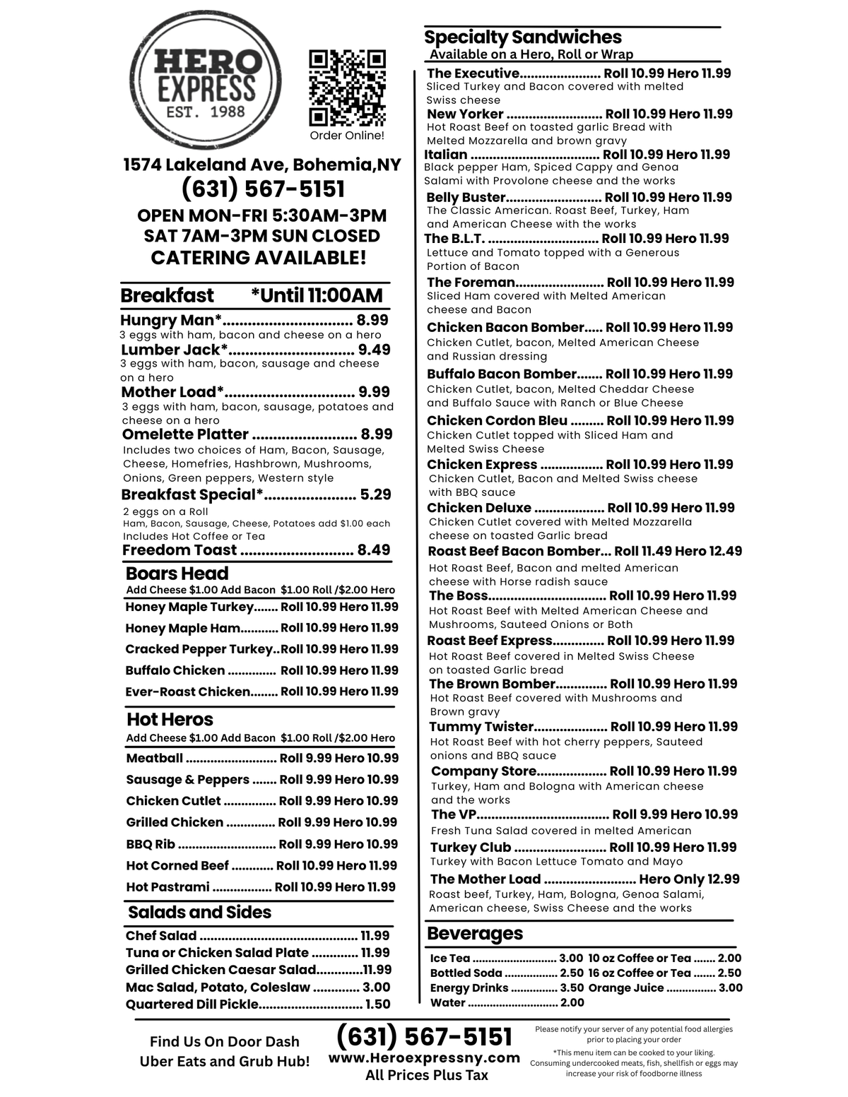 Menu | Hero Express