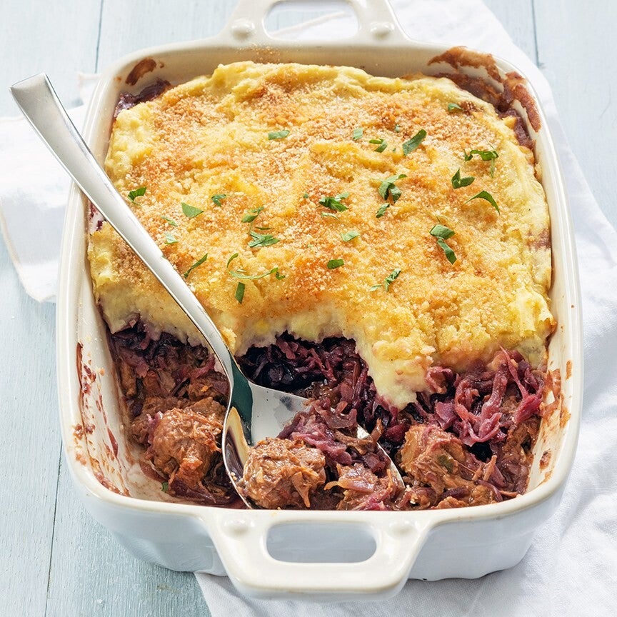 Rode kool schotel met stoofvlees