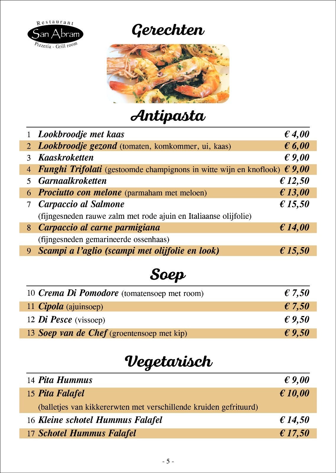Menu | San Abram Schilde