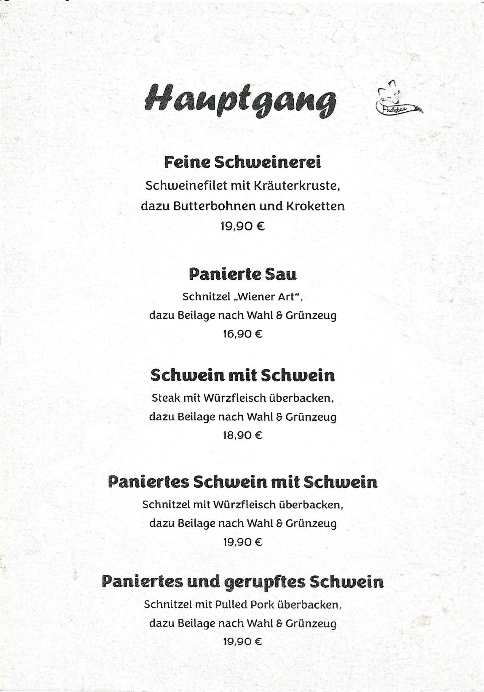 Speisekarte | Fuchsbau