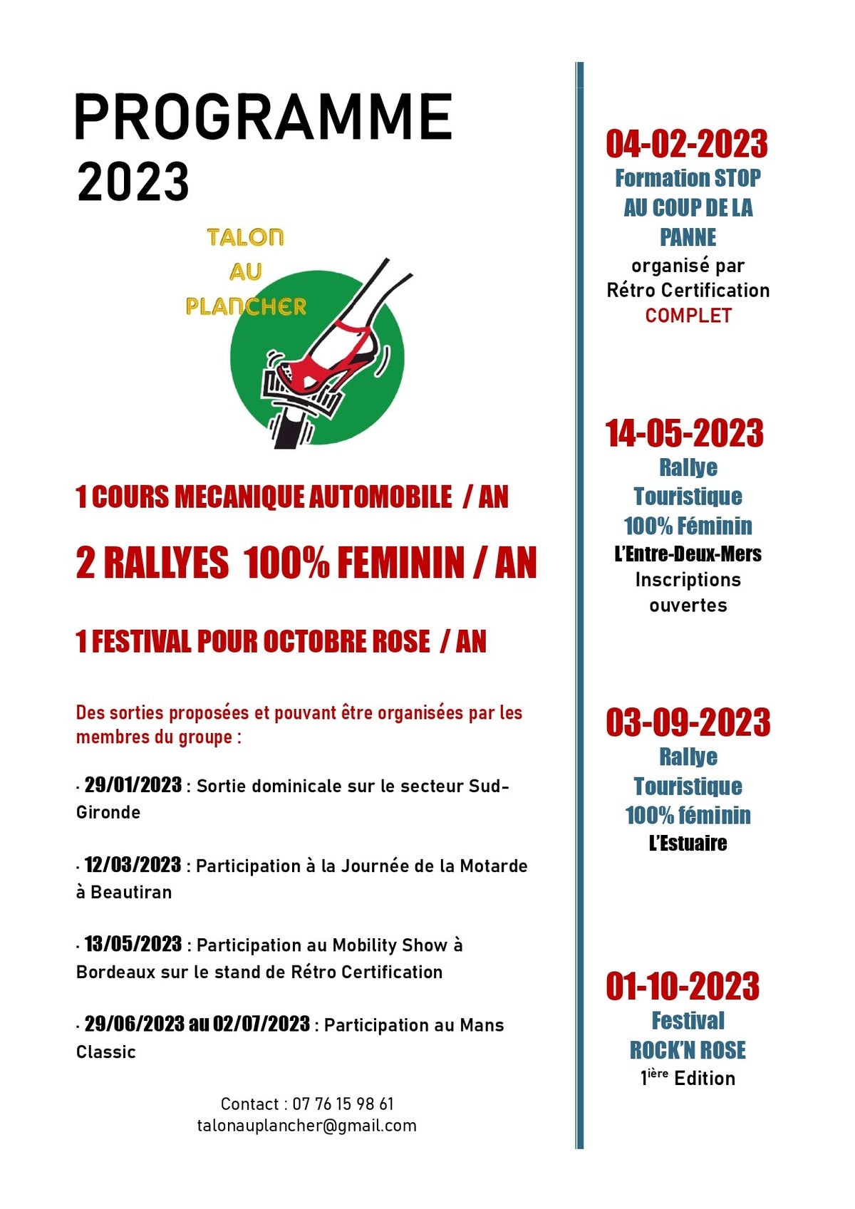 Programme des sortie Talon Au Plancher 2023 / Les News | Talon Au Plancher