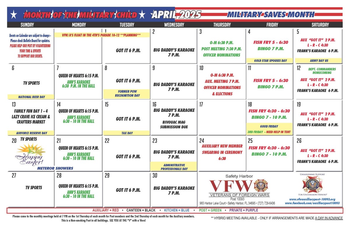 Calendar | VFWPOST10093