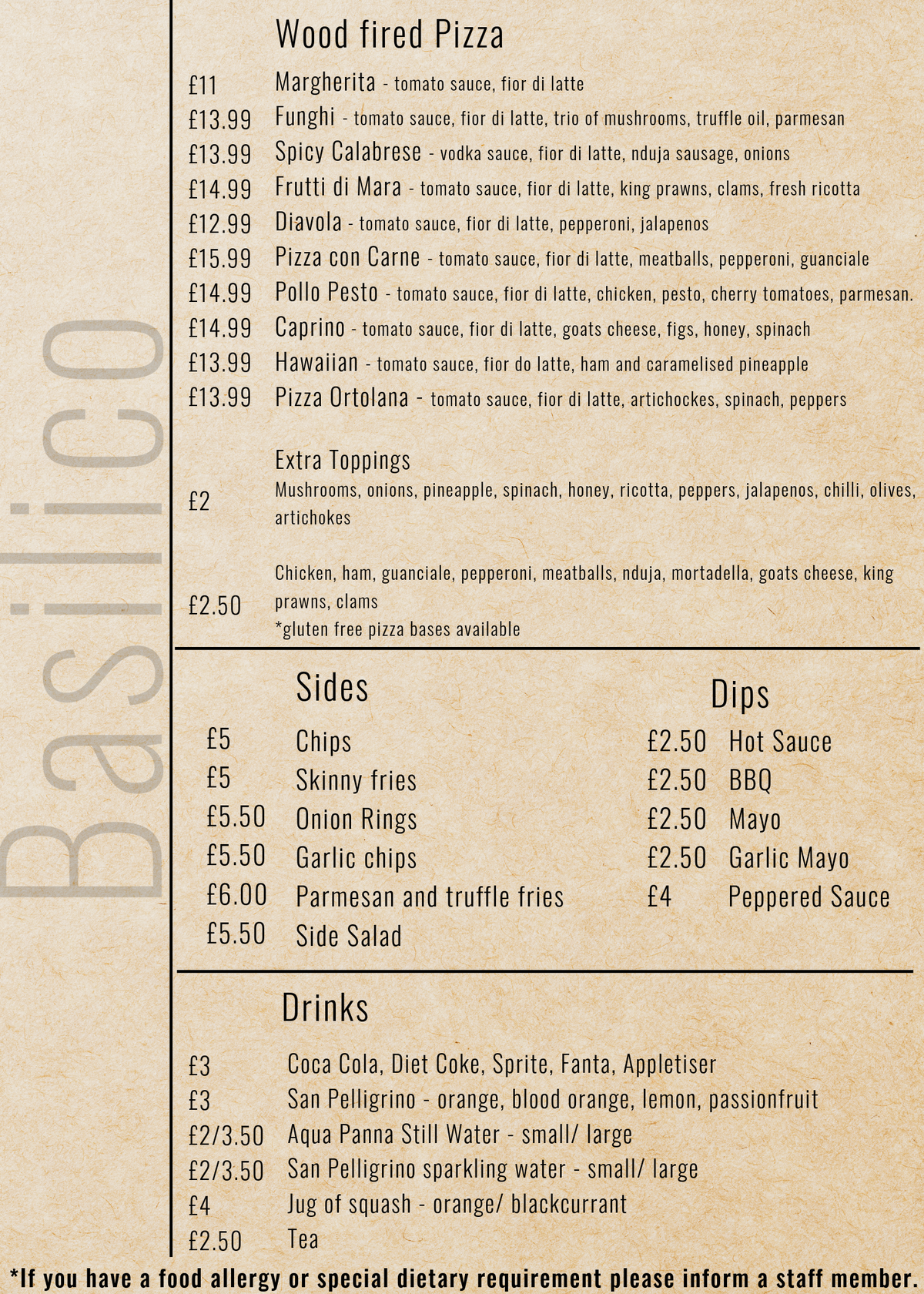 Menu | Basilico Dungannon