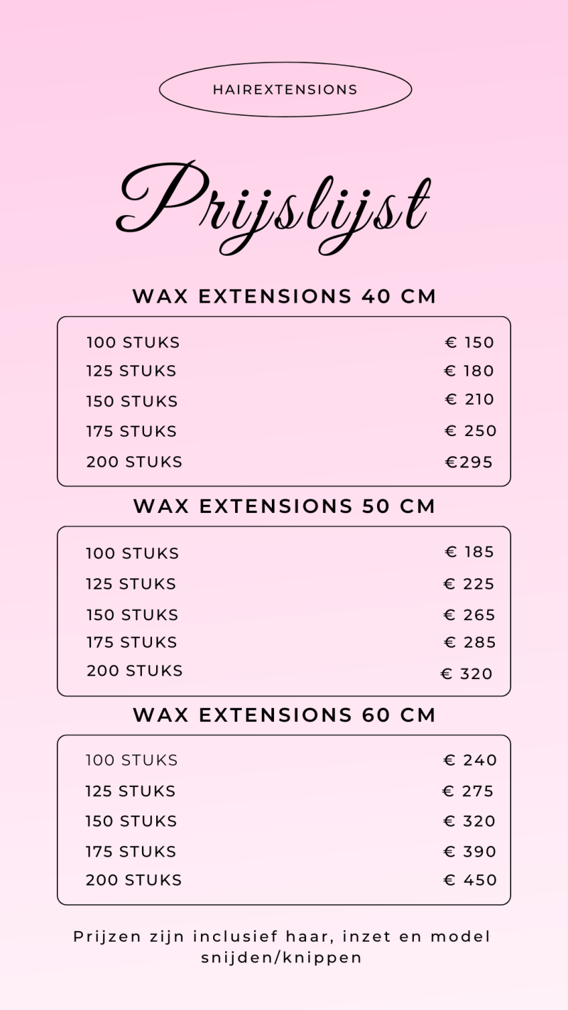 Prijslijst | Hairextensions Rotterdam