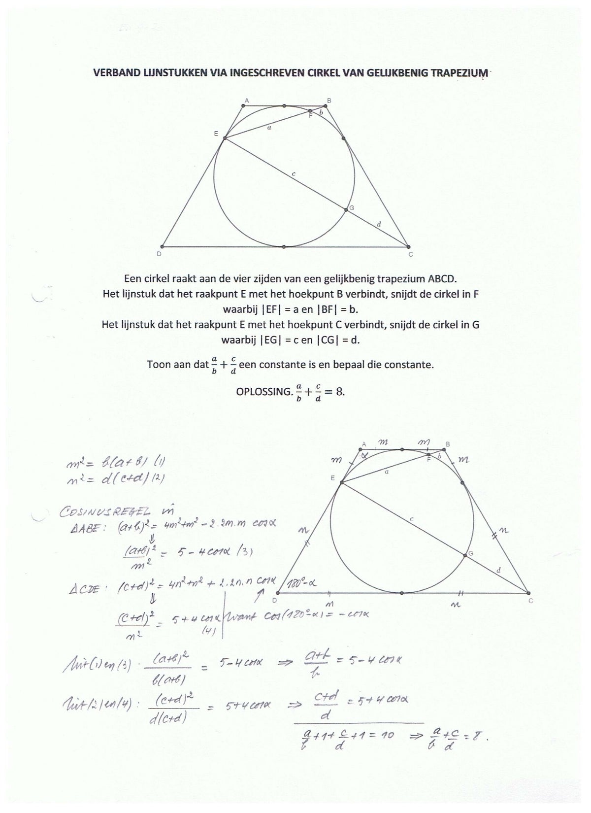 FORMULE 4. Vier lijnstukken bij cirkel in gelijkbenig trapezium ...