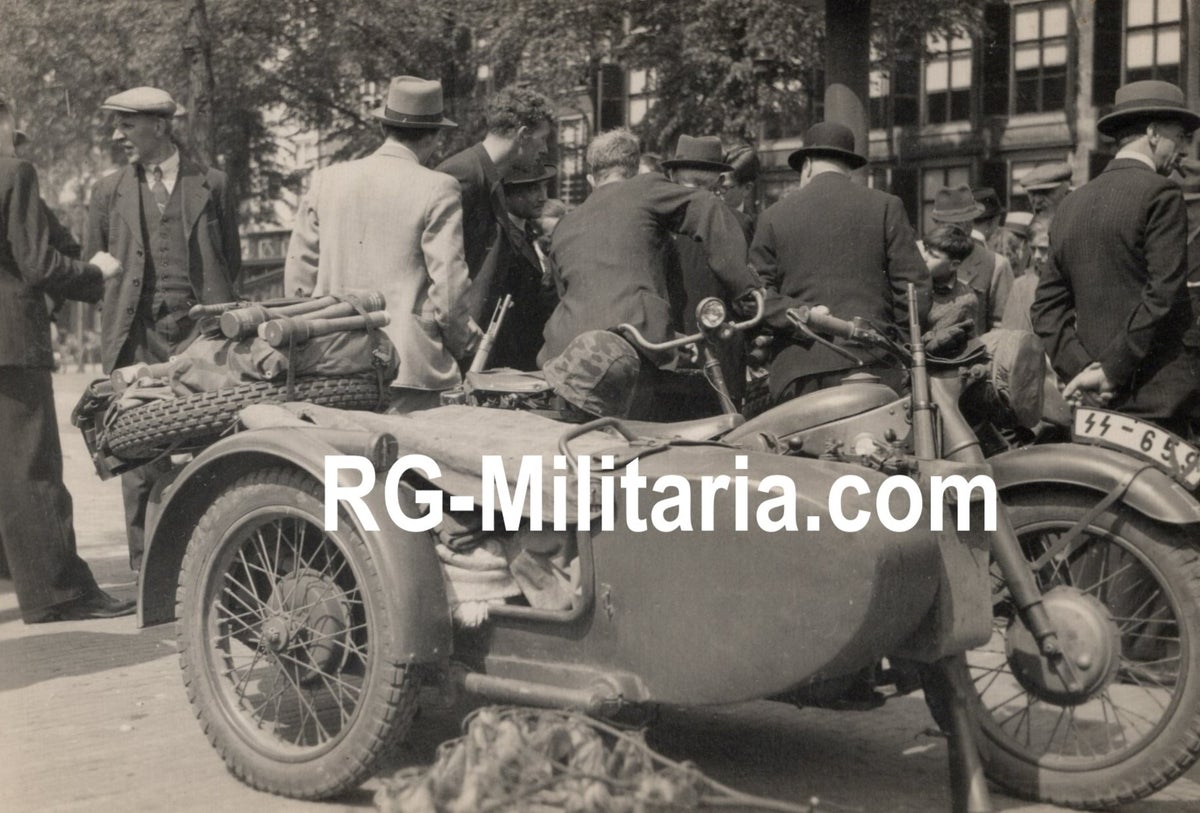 Original WW2 Dutch Photo - Waffen SS motorcycle with equipment ...