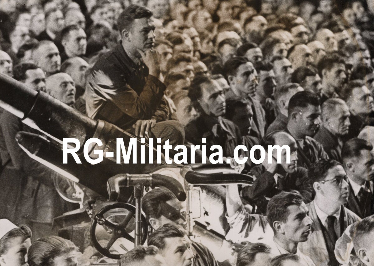 Original WW2 German Press Photo - German workers listen to Adolf Hitler ...