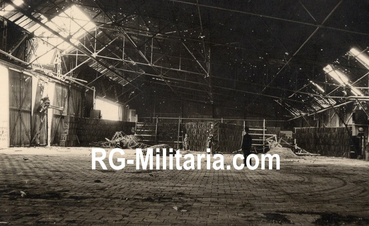 Original WW2 German Photo - Hangar C full of bullet holes at Schiphol ...