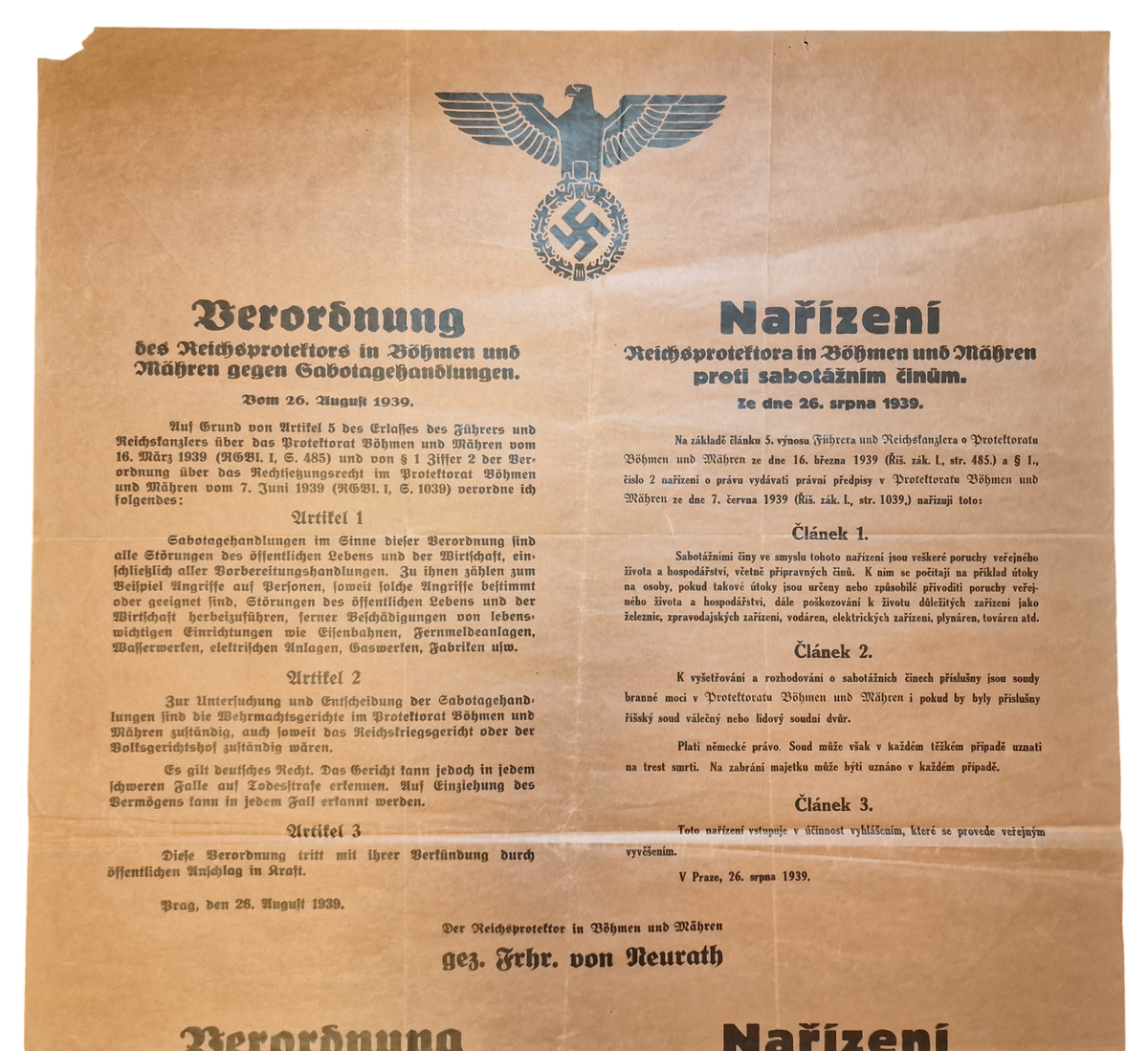 Original WW2 German Poster - Czechoslovakia Protektorat Böhmen und ...