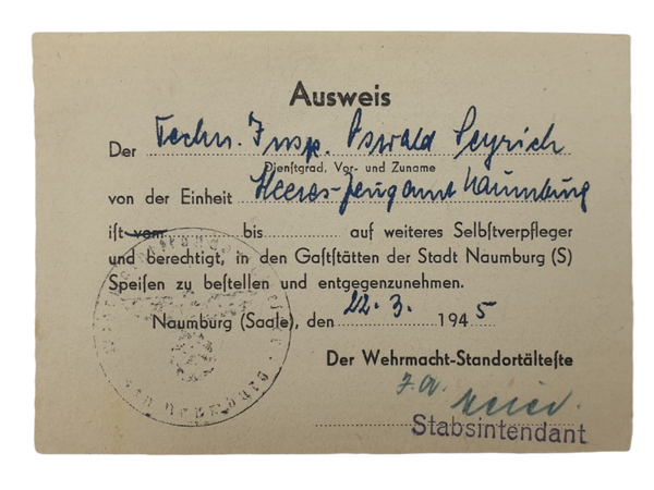 Original WW2 German ID card - Ausweis, Naumberg Saale, March (1945 ...