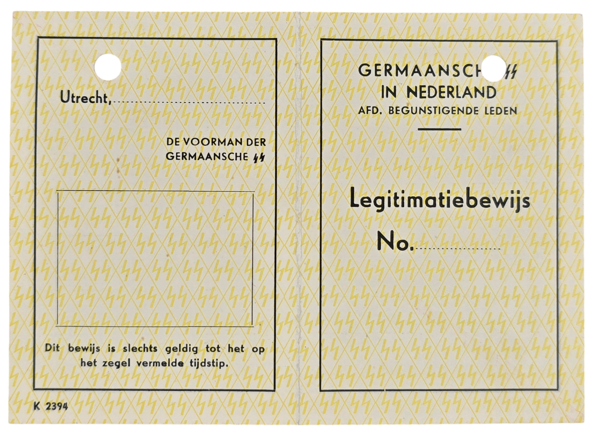 Original WW2 Dutch Waffen SS Document - ID card Legitimatiebewijs ...