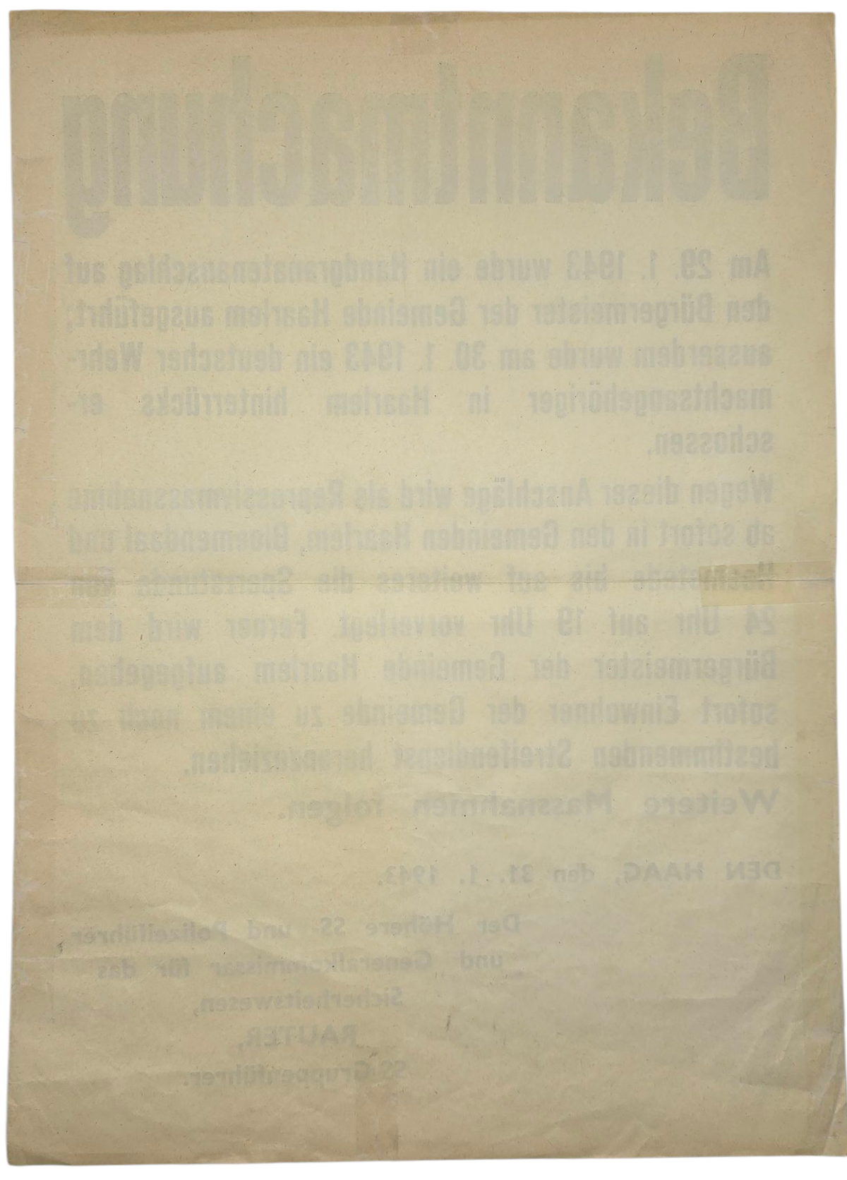 Original WW2 Dutch Waffen SS Poster - SS execution notice poster after ...